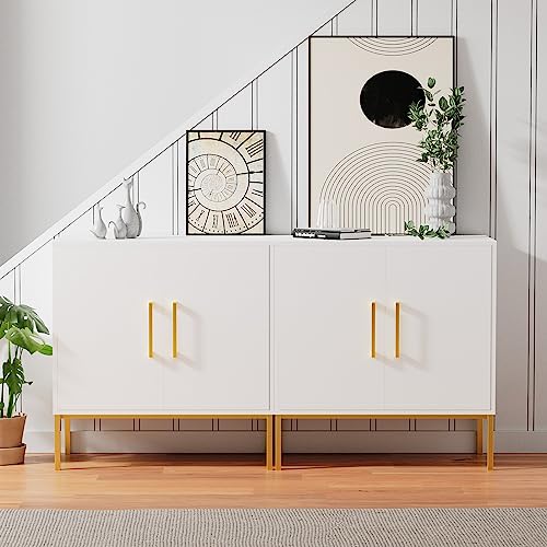 LYNSOM Storage Cabinet with Doors, Free Standing Living Room Cabinet, Modern Wood Buffet Sideboard for Kitchen, Bedroom, Hallway, Entryway, Office, White