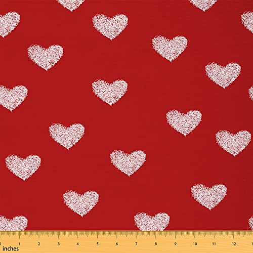 Red White Fabric by The Yard Cute Heart Pattern Upholstery Fabric for Sewing Valentine Day Gift Decorative Fabric Cartoon Geometric Love Heart Outdoor Fabric DIY Waterproof Fabric,1 Yard,Red White