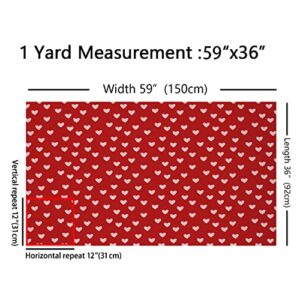 Red White Fabric by The Yard Cute Heart Pattern Upholstery Fabric for Sewing Valentine Day Gift Decorative Fabric Cartoon Geometric Love Heart Outdoor Fabric DIY Waterproof Fabric,1 Yard,Red White