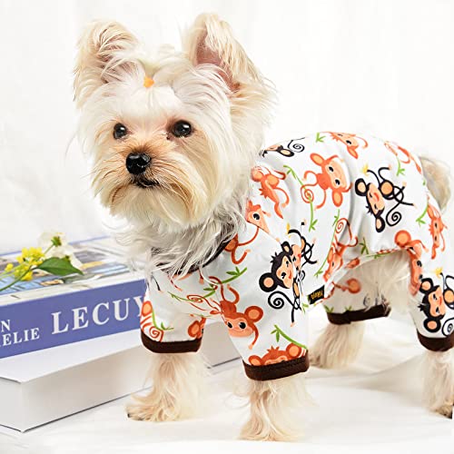 Dog Pajamas for Small Dogs Girl Boy Puppy Pjs Summer Pet Onesies for Chihuahua Yorkie Teacup Cute Soft Material Stretch Able Cat Clothes Outfit Apparel Doggy Jumpsuit (X-Large, Monkeys)