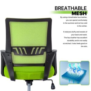 Magshion Middle-Back Office Chair Ergonomic Desk Chair Mesh Computer Chair with Lumbar Support, Modern Executive Adjustable Rolling Swivel Chair Adult & Teen Task Home Office Chair, Green