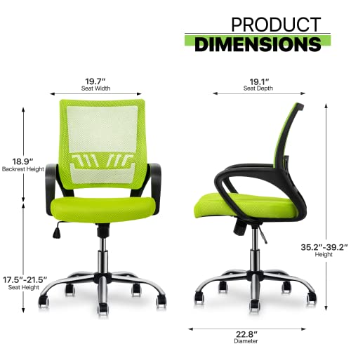 Magshion Middle-Back Office Chair Ergonomic Desk Chair Mesh Computer Chair with Lumbar Support, Modern Executive Adjustable Rolling Swivel Chair Adult & Teen Task Home Office Chair, Green