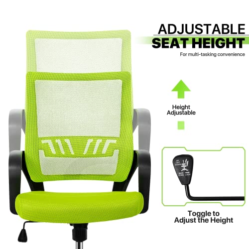 Magshion Middle-Back Office Chair Ergonomic Desk Chair Mesh Computer Chair with Lumbar Support, Modern Executive Adjustable Rolling Swivel Chair Adult & Teen Task Home Office Chair, Green