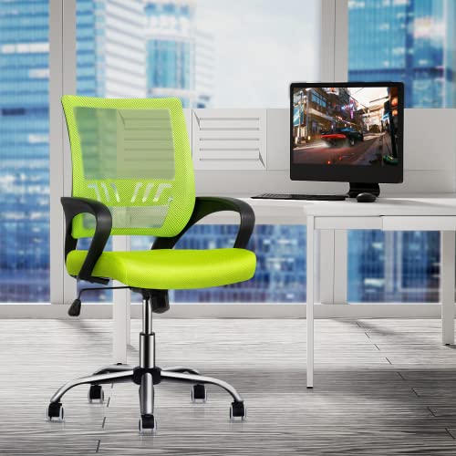 Magshion Middle-Back Office Chair Ergonomic Desk Chair Mesh Computer Chair with Lumbar Support, Modern Executive Adjustable Rolling Swivel Chair Adult & Teen Task Home Office Chair, Green