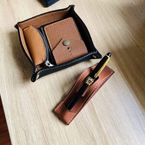 HMza Handmade Leather Fountain Pen Stand, Leather Pen Holder Office Pen Stand Gift for Boss, Husband, Wife, Friends or coworker, Leather Pen Stand for Desk gift for him her