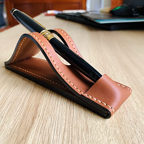 HMza Handmade Leather Fountain Pen Stand, Leather Pen Holder Office Pen Stand Gift for Boss, Husband, Wife, Friends or coworker, Leather Pen Stand for Desk gift for him her