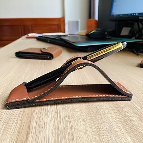 HMza Handmade Leather Fountain Pen Stand, Leather Pen Holder Office Pen Stand Gift for Boss, Husband, Wife, Friends or coworker, Leather Pen Stand for Desk gift for him her