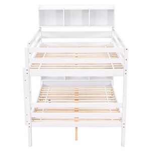 Harper & Bright Designs Full Over Bunk Beds with Bookcase Headboard, Solid Wood Bed Frame Storage, Safety Rail and Ladder, Kids/Teens Bedroom, Can Be converted into 2 Beds, White