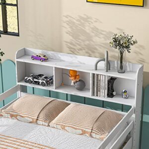 Harper & Bright Designs Full Over Bunk Beds with Bookcase Headboard, Solid Wood Bed Frame Storage, Safety Rail and Ladder, Kids/Teens Bedroom, Can Be converted into 2 Beds, White