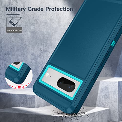 Hucasok for Google Pixel 7 Case Shockproof Rugged Full Body Protection Heavy Duty Dust/Drop Proof 3-Layer Durable Cover Case for Google Pixel 7 2022 Case, Turquoise