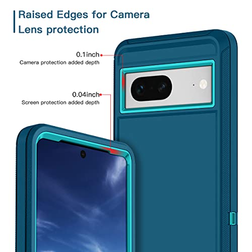 Hucasok for Google Pixel 7 Case Shockproof Rugged Full Body Protection Heavy Duty Dust/Drop Proof 3-Layer Durable Cover Case for Google Pixel 7 2022 Case, Turquoise