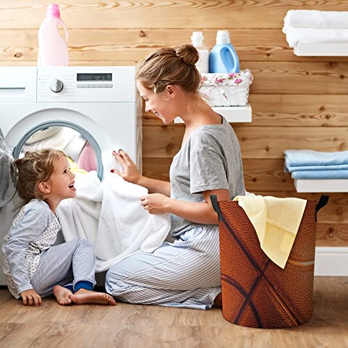 Basketball Laundry Basket Collapsible Kids Laundry Hamper with Drawstring Ball Sport Toys Storage Basket with Handle Boys Bedroom Decor 14x17.3 Inches