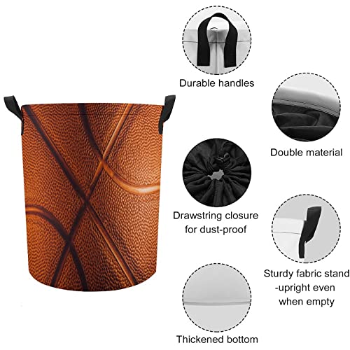 Basketball Laundry Basket Collapsible Kids Laundry Hamper with Drawstring Ball Sport Toys Storage Basket with Handle Boys Bedroom Decor 14x17.3 Inches