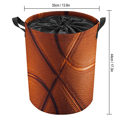 Basketball Laundry Basket Collapsible Kids Laundry Hamper with Drawstring Ball Sport Toys Storage Basket with Handle Boys Bedroom Decor 14x17.3 Inches