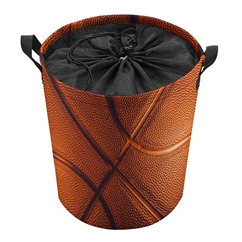 Basketball Laundry Basket Collapsible Kids Laundry Hamper with Drawstring Ball Sport Toys Storage Basket with Handle Boys Bedroom Decor 14x17.3 Inches