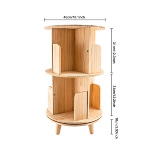 Futchoy Rotating Bookshelf, 360 2-Tier Display Floor Standing Bookcase Storage Rack for Kids & Adults Multi-Functional Bookshelf Organizer