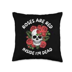 UpTownShirtuUp Roses are Red Inside I'm Dead Skeleton Valentine Day Women Throw Pillow, 16x16, Multicolor