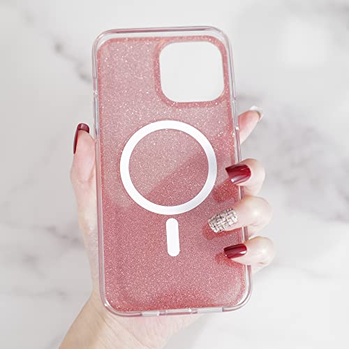 SKYLMW Cute Glitter Case for iPhone 13 Pro Max 6.7" Luxury Magnetic iPhone 13 Pro Max Case Compatible with Magsafe for Women Girls, [5 in 1] Come with Screen Protectors & Camera Protectors, Rose Gold