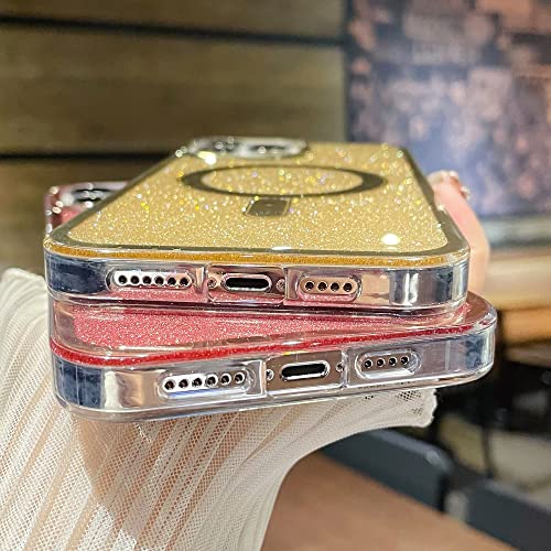 SKYLMW Cute Glitter Case for iPhone 13 Pro Max 6.7" Luxury Magnetic iPhone 13 Pro Max Case Compatible with Magsafe for Women Girls, [5 in 1] Come with Screen Protectors & Camera Protectors, Rose Gold