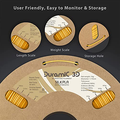 PLA Plus Black and Silk PLA Royal Gold Bundle, Duramic 3D Printing Filament 1kg Spool(2.2lbs), 1.75mm Dimensional Accuracy +/- 0.05 mm Non-Tangling Non-Clogging Non-Stringing