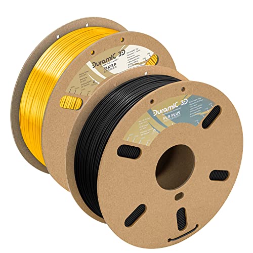 PLA Plus Black and Silk PLA Royal Gold Bundle, Duramic 3D Printing Filament 1kg Spool(2.2lbs), 1.75mm Dimensional Accuracy +/- 0.05 mm Non-Tangling Non-Clogging Non-Stringing