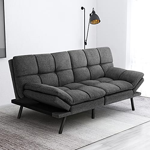 IULULU Grey Futon Sofa Bed, Modern Convertible Sleeper Couch Daybed with Adjustable Armrests for Studio, Apartment, Office, Compact Living, Bonus Room, Overnight Guests