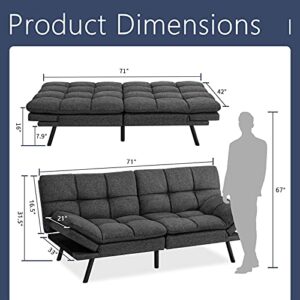 IULULU Grey Futon Sofa Bed, Modern Convertible Sleeper Couch Daybed with Adjustable Armrests for Studio, Apartment, Office, Compact Living, Bonus Room, Overnight Guests