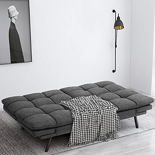 IULULU Grey Futon Sofa Bed, Modern Convertible Sleeper Couch Daybed with Adjustable Armrests for Studio, Apartment, Office, Compact Living, Bonus Room, Overnight Guests