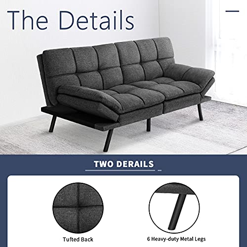 IULULU Grey Futon Sofa Bed, Modern Convertible Sleeper Couch Daybed with Adjustable Armrests for Studio, Apartment, Office, Compact Living, Bonus Room, Overnight Guests