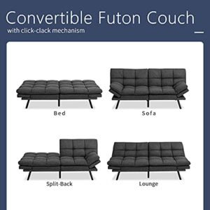 IULULU Grey Futon Sofa Bed, Modern Convertible Sleeper Couch Daybed with Adjustable Armrests for Studio, Apartment, Office, Compact Living, Bonus Room, Overnight Guests