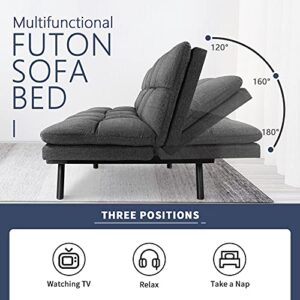 IULULU Grey Futon Sofa Bed, Modern Convertible Sleeper Couch Daybed with Adjustable Armrests for Studio, Apartment, Office, Compact Living, Bonus Room, Overnight Guests