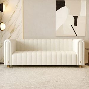 emerald green velvet couch, 80 inch wide mid-century modern sofa velvet tufted upholstered velvet sofa love seats sofa with golden leg, 3 seat sofa big comfy couch sofas for livingroom (white teddy)