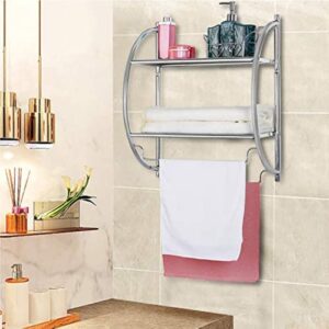 Wall Mounted Bathroom Shelf with Towel Bars,2 Tier Bathroom Towel Rack, White Bathroom Shelf Wall Mounted,18" W X 10" D X 22" H