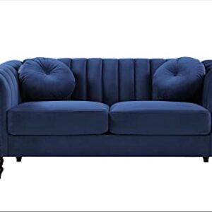 Container Furniture Direct Tufted Velvet Sofa with Removable Cushions and Turned Wood Legs, Elegant Living Room Furniture for The Modern Home, 61.4 Inch Loveseat, Dark Blue