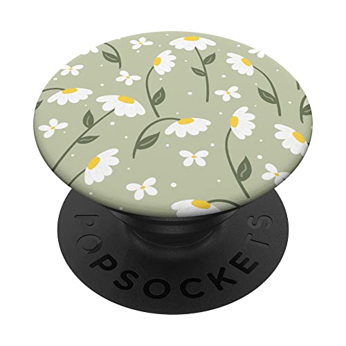 Cute Daisy Flower Aesthetic Floral Botanical Sage Green PopSockets Swappable PopGrip