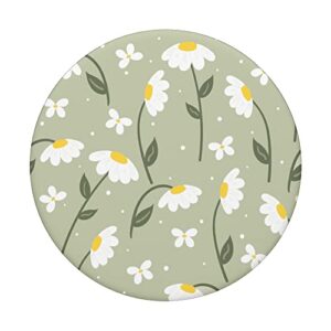 Cute Daisy Flower Aesthetic Floral Botanical Sage Green PopSockets Swappable PopGrip