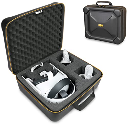 USA Gear VR Headset Case - Virtual Reality Hard Shell Case VR Travel Case with Customizable Foam Interior & Egg-Crate Foam Top - Compatible with Oculus Quest VR Gaming Headset, Controllers, and More