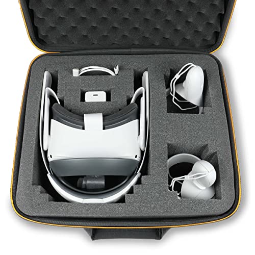 USA Gear VR Headset Case - Virtual Reality Hard Shell Case VR Travel Case with Customizable Foam Interior & Egg-Crate Foam Top - Compatible with Oculus Quest VR Gaming Headset, Controllers, and More