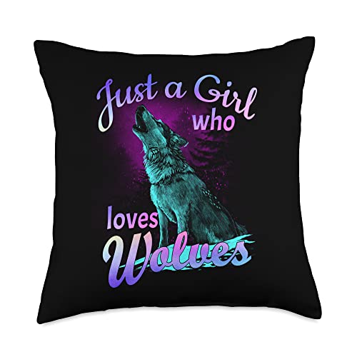 Beautiful Wolf Howling at Full Moon Birthday Gift Just Loves Wolves-Wolf Shirt Teens Girls Women Throw Pillow, 18x18, Multicolor