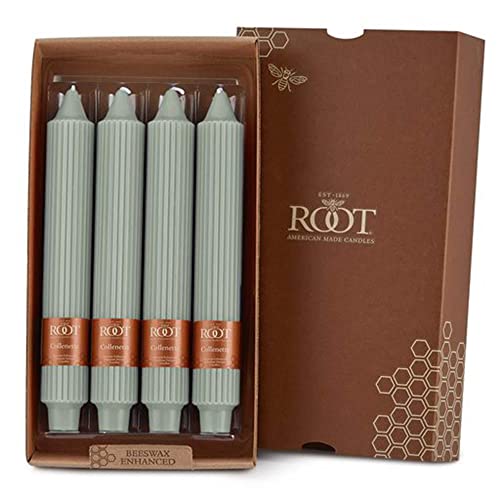 Root Candles Unscented Dinner Candles Beeswax Enhanced Grecian Collenette Boxed Candle Set, 9-Inch, Sage Green, 4-Count