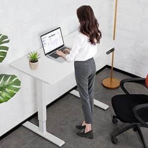 KORGOL 48''x24'' Electric Standing Desk Adjustable Height Sit Stand Desk with Power Outlets, 27''-45'' Lifting Range Stand up Desk(White)