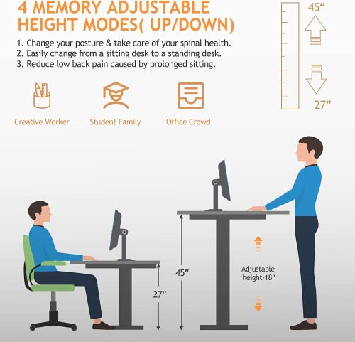 KORGOL 48''x24'' Electric Standing Desk Adjustable Height Sit Stand Desk with Power Outlets, 27''-45'' Lifting Range Stand up Desk(White)