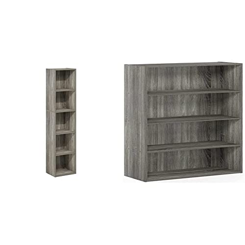 Furinno Luder Bookcase/Book/Storage, 5-Tier Cube, French Oak & Pasir 4 Tier Open Shelf, French Oak Grey