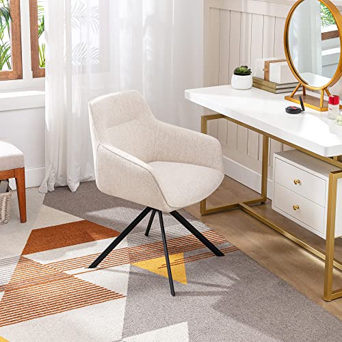 ONEVOG Modern Accent Chair Set of 1, 360 Degrees Swivel Armchair with Metal Legs, Make up Vanity Chair for Small Spaces, Comfortable Desk Chair No Wheels for Home Office, Off White