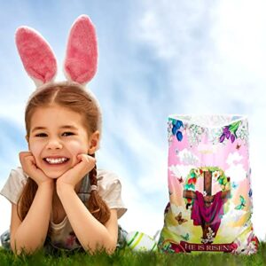 50 Pcs Happy Easter Gift Bags with Handles Easter Bunny Plastic Tote Bags He is Risen Easter Goody Bags Reusable Plastic Easter Treat Bag for Kids Eggs Hunt, Easter Party Supplies