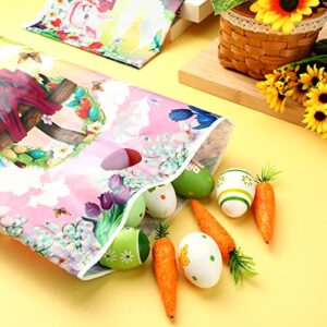 50 Pcs Happy Easter Gift Bags with Handles Easter Bunny Plastic Tote Bags He is Risen Easter Goody Bags Reusable Plastic Easter Treat Bag for Kids Eggs Hunt, Easter Party Supplies