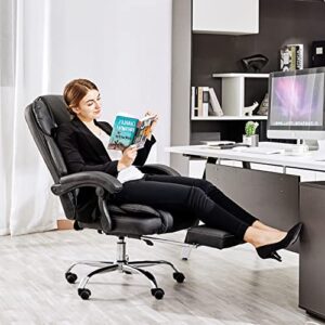 Massage Office Chair- Ergonomic Home Computer Desk Leather Chair,Adjustable Height Reclining Swivel Chair with Footrest,Black