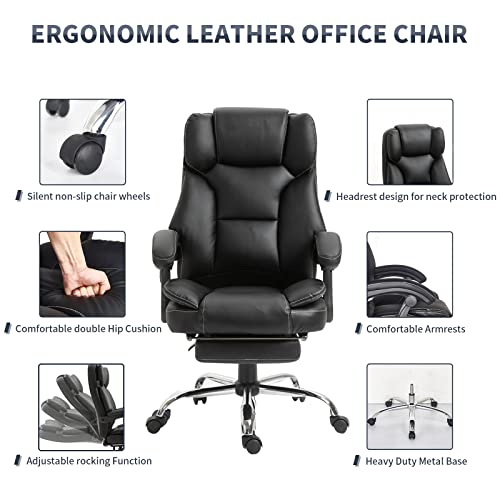 Massage Office Chair- Ergonomic Home Computer Desk Leather Chair,Adjustable Height Reclining Swivel Chair with Footrest,Black