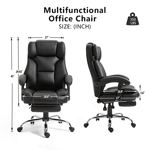 Massage Office Chair- Ergonomic Home Computer Desk Leather Chair,Adjustable Height Reclining Swivel Chair with Footrest,Black