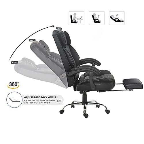 Massage Office Chair- Ergonomic Home Computer Desk Leather Chair,Adjustable Height Reclining Swivel Chair with Footrest,Black